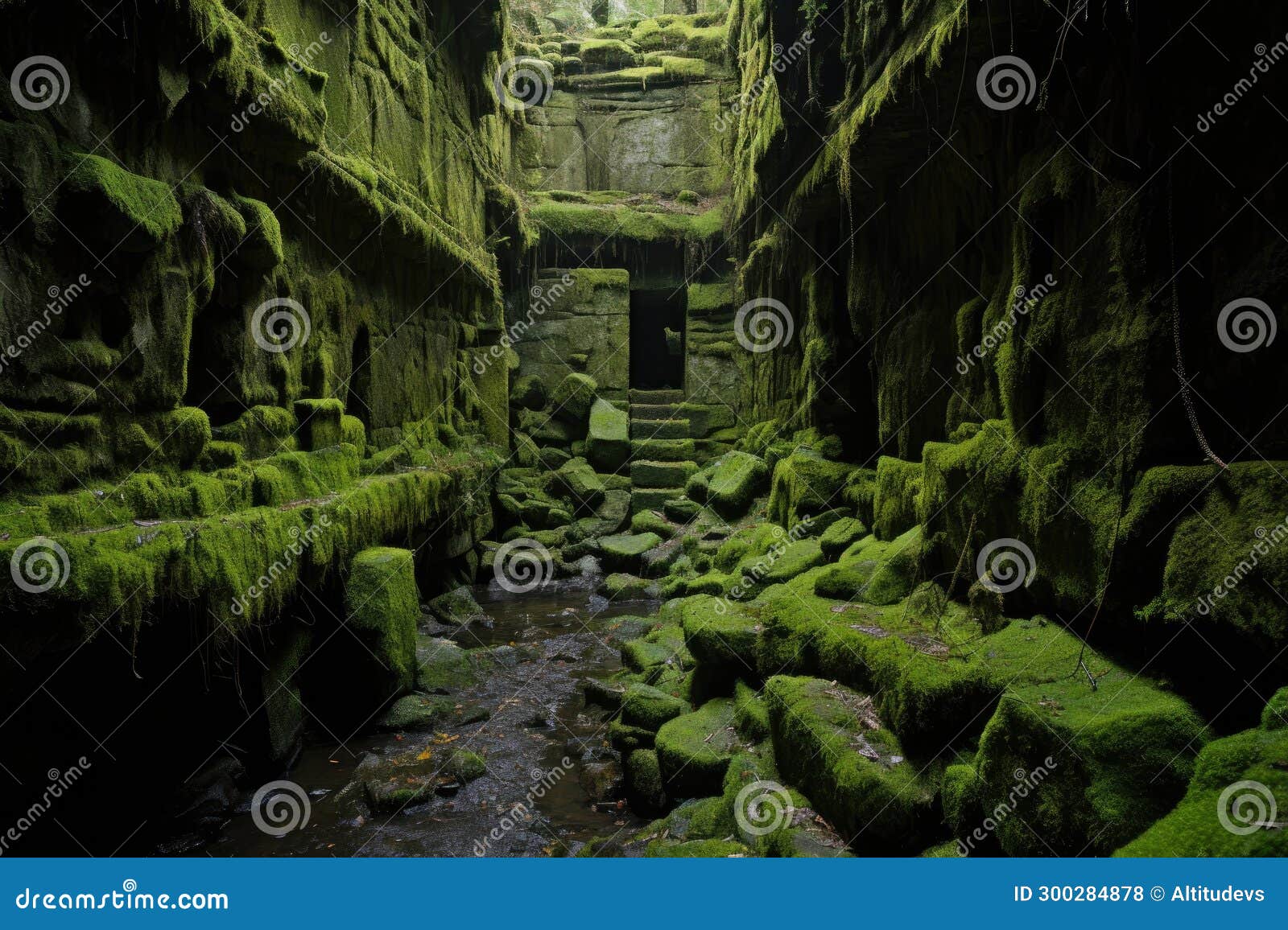 Moss-covered Stone Walls of a Damp Cave Labyrinth Stock Photo - Image ...