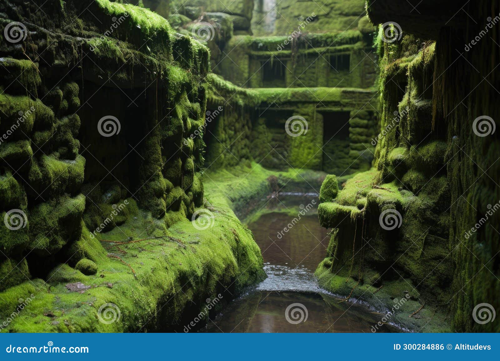 Moss-covered Stone Walls of a Damp Cave Labyrinth Stock Photo - Image ...