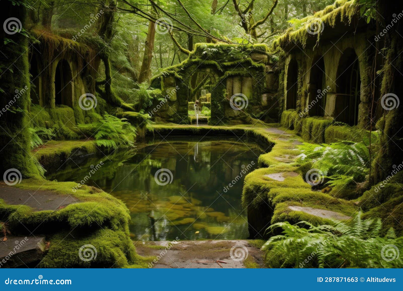 Moss-covered Stones Framing a Tranquil Natural Swimming Pool Stock ...