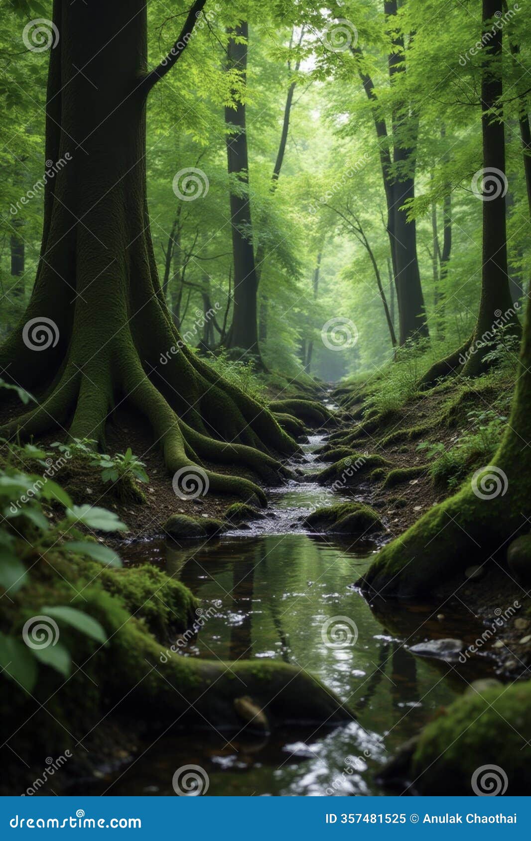Moss Covered Tree Roots Stretch into the Stream Channel Leafy Greens ...