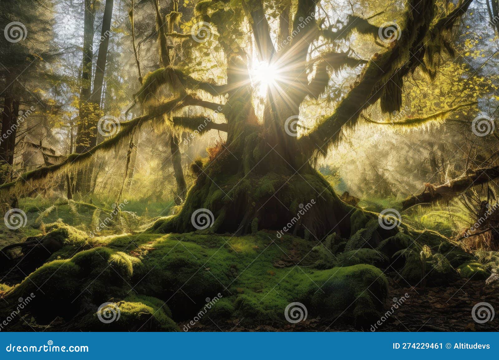 Moss-covered Tree Trunk in Forest Clearing, with the Sun Shining ...