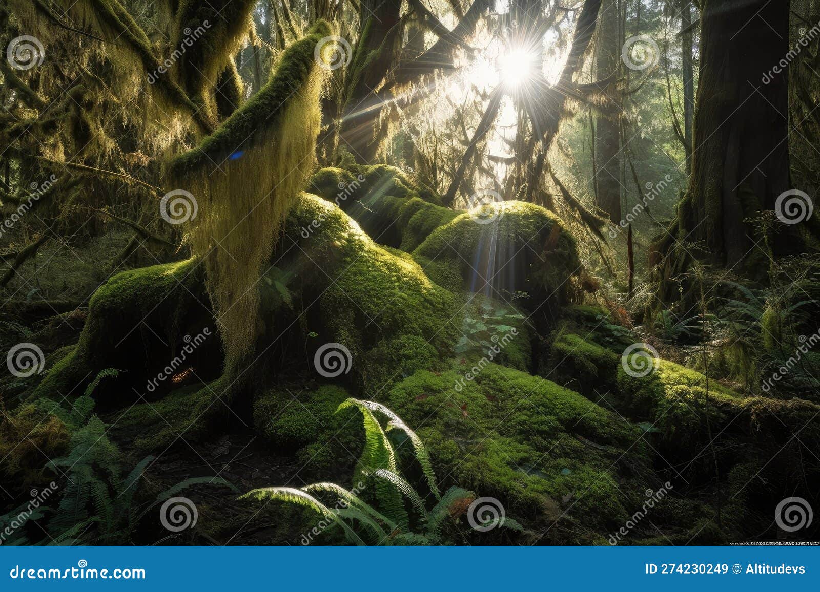 Moss-covered Tree Trunk Surrounded by Sunlight Filtering through the ...