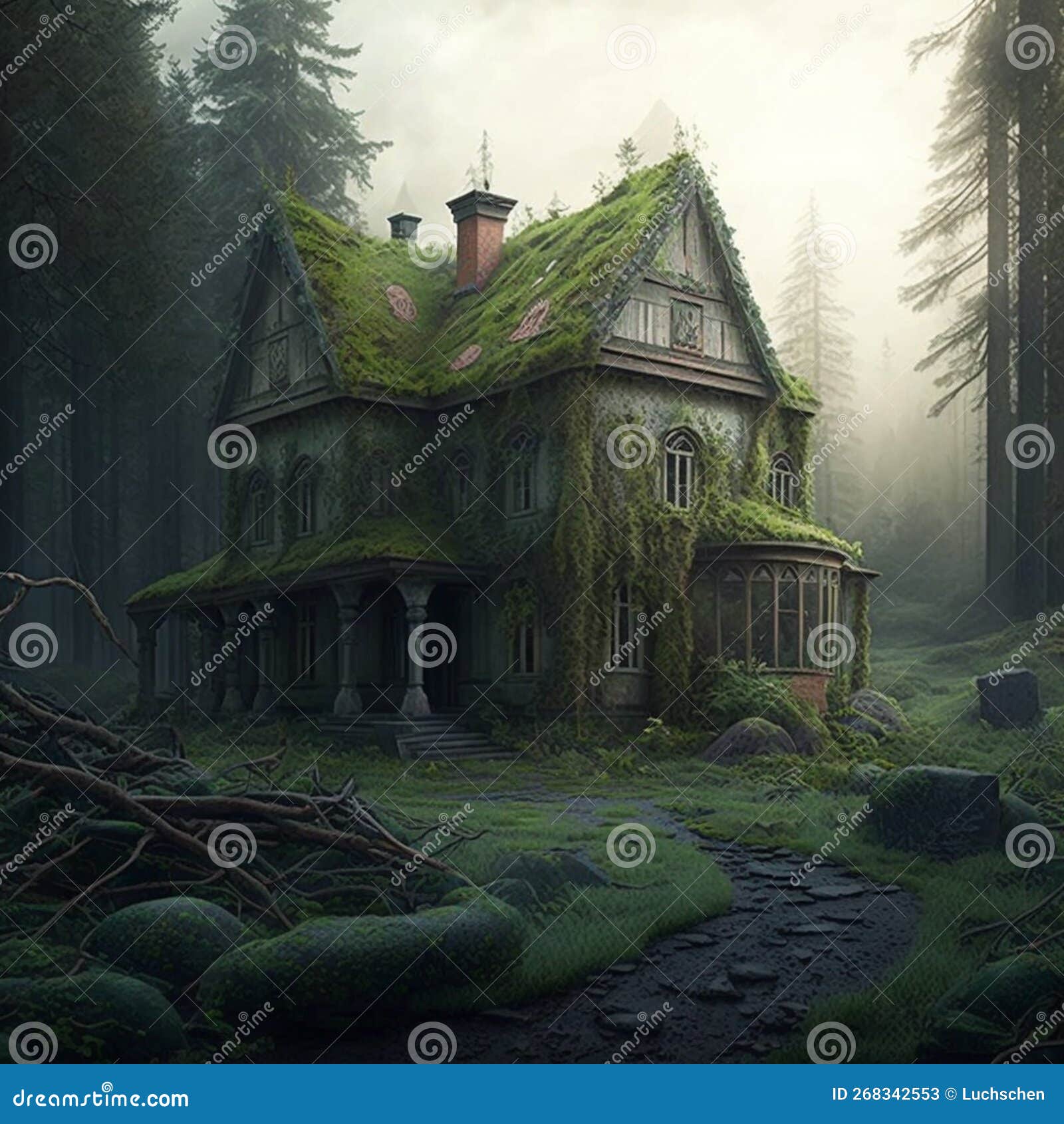 Moss Covered Victorian House Stock Illustration - Illustration of ...