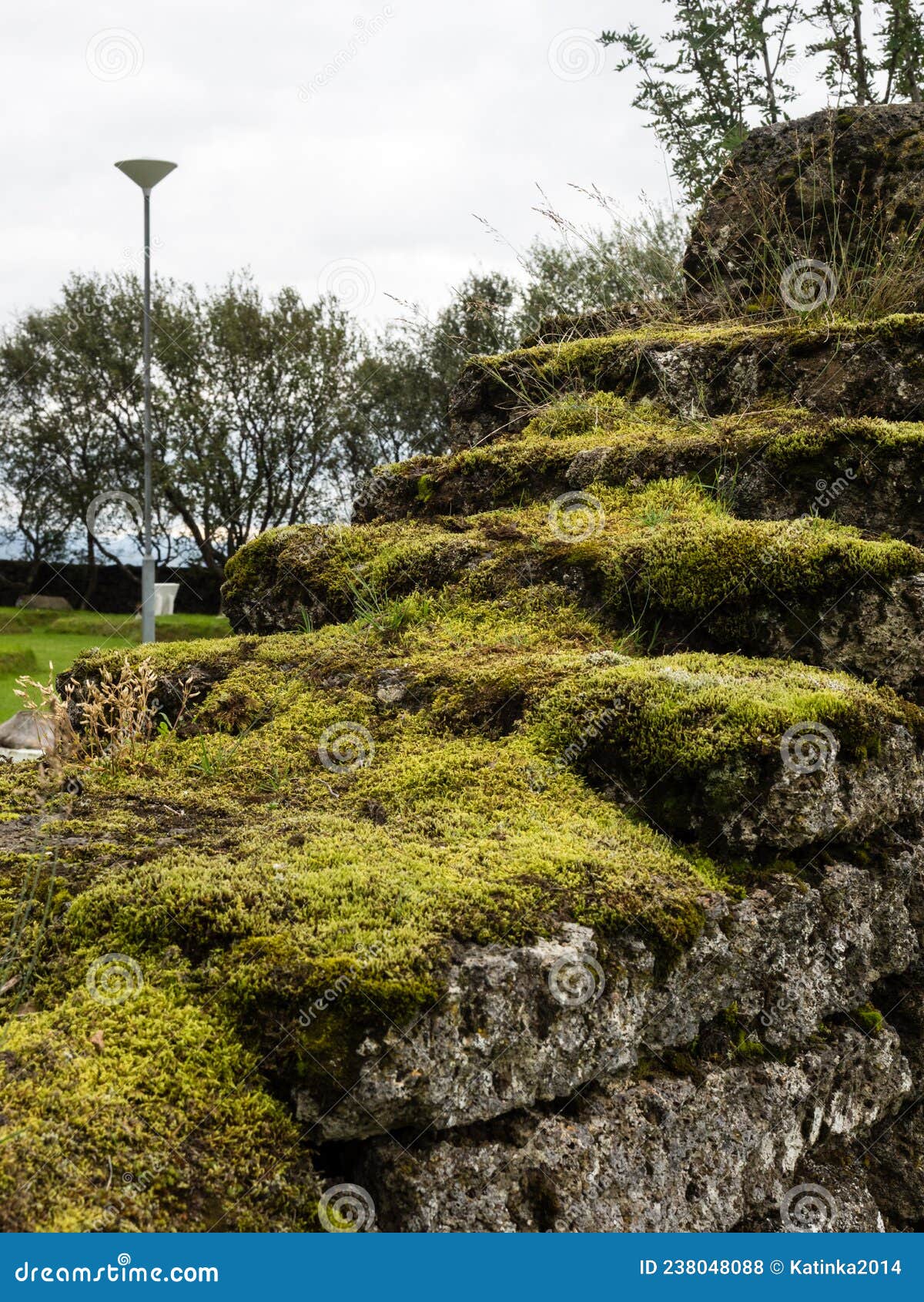 Moss Covered Wall Ruins, Old Ruined Wall in Iceland Stock Photo - Image ...