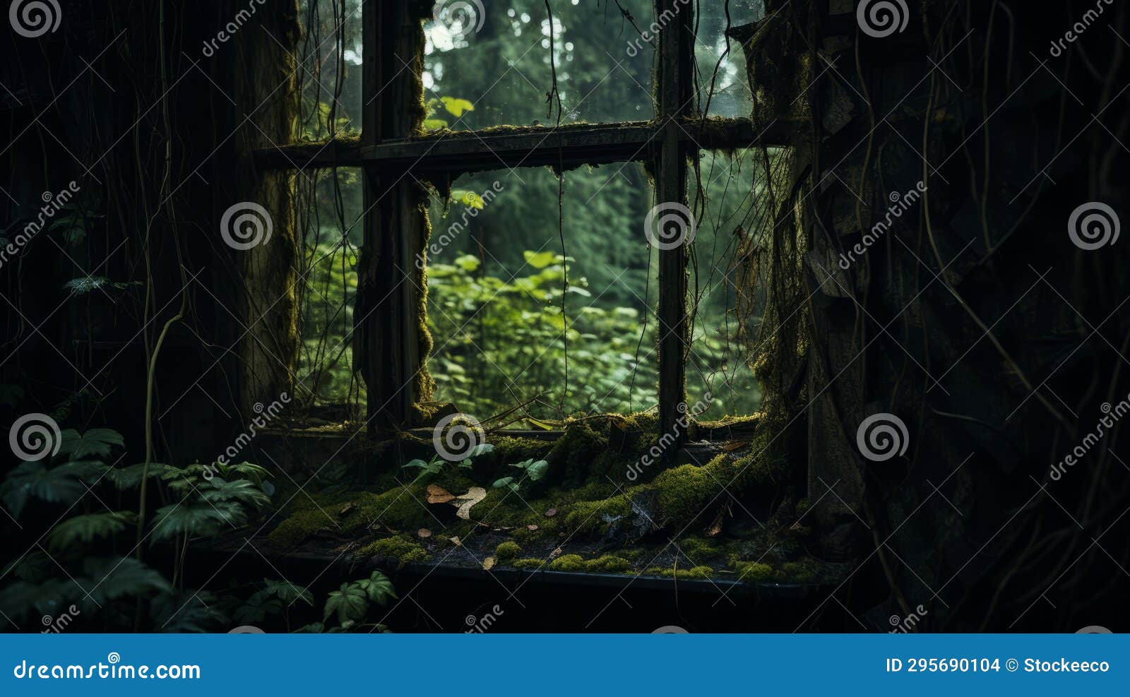 Moss-covered Window: Atmospheric Woodland Imagery in Abandoned House ...
