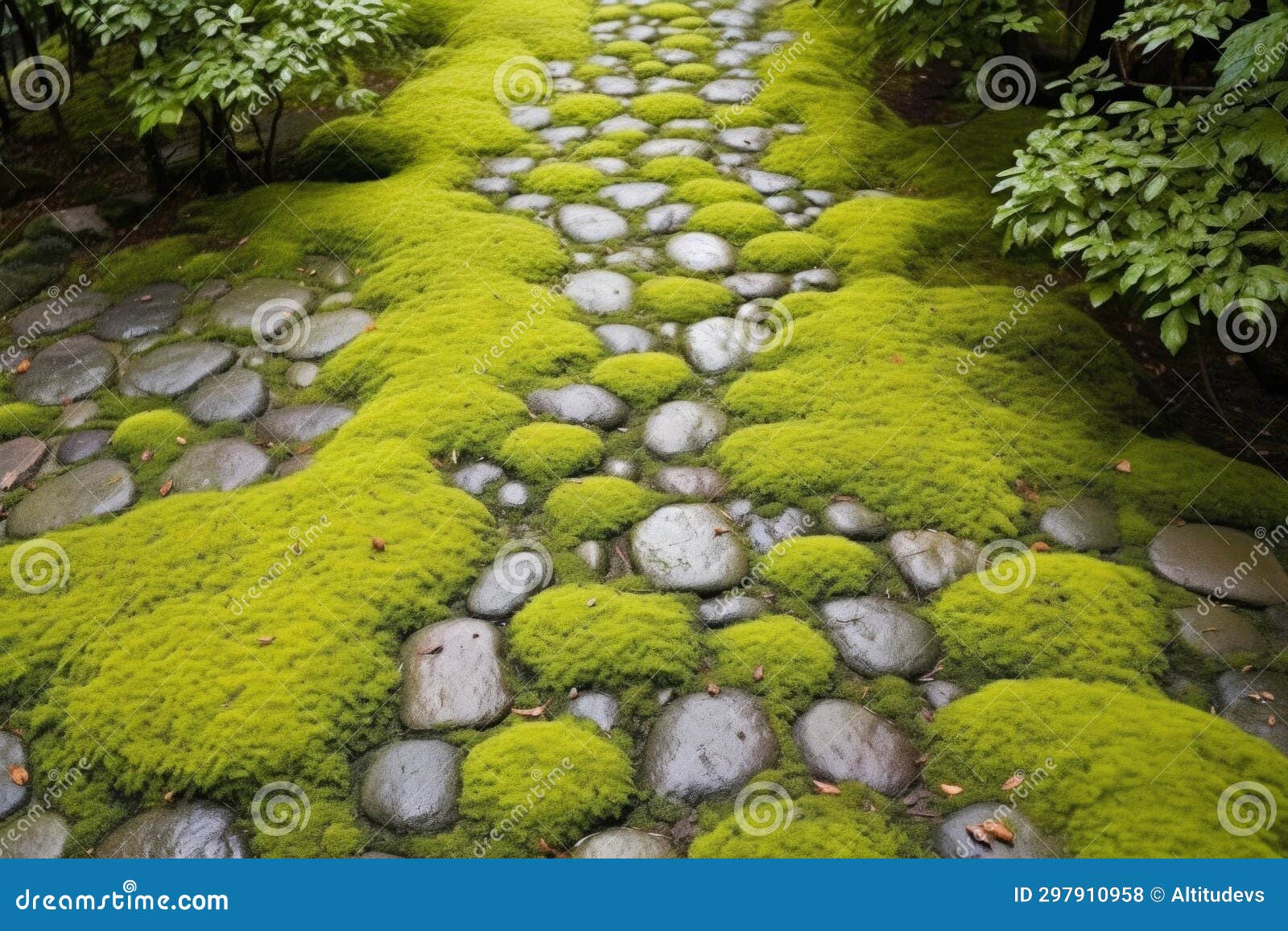 Moss Covering Pebble Path in Garden Stock Photo - Image of cover, moss ...