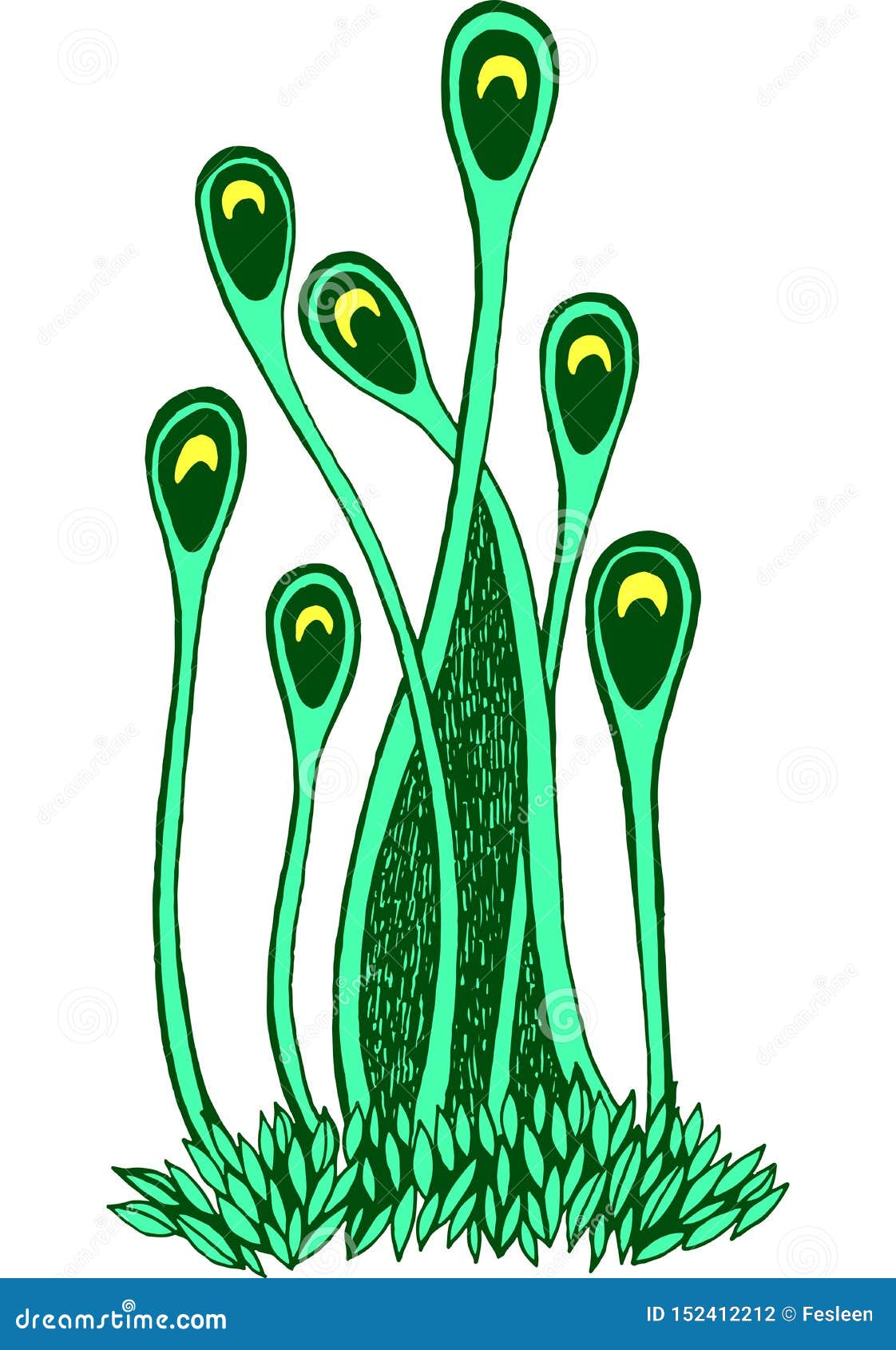 Moss Graphic Drawing. Isolated Element. Green Colored Hand Drawn ...