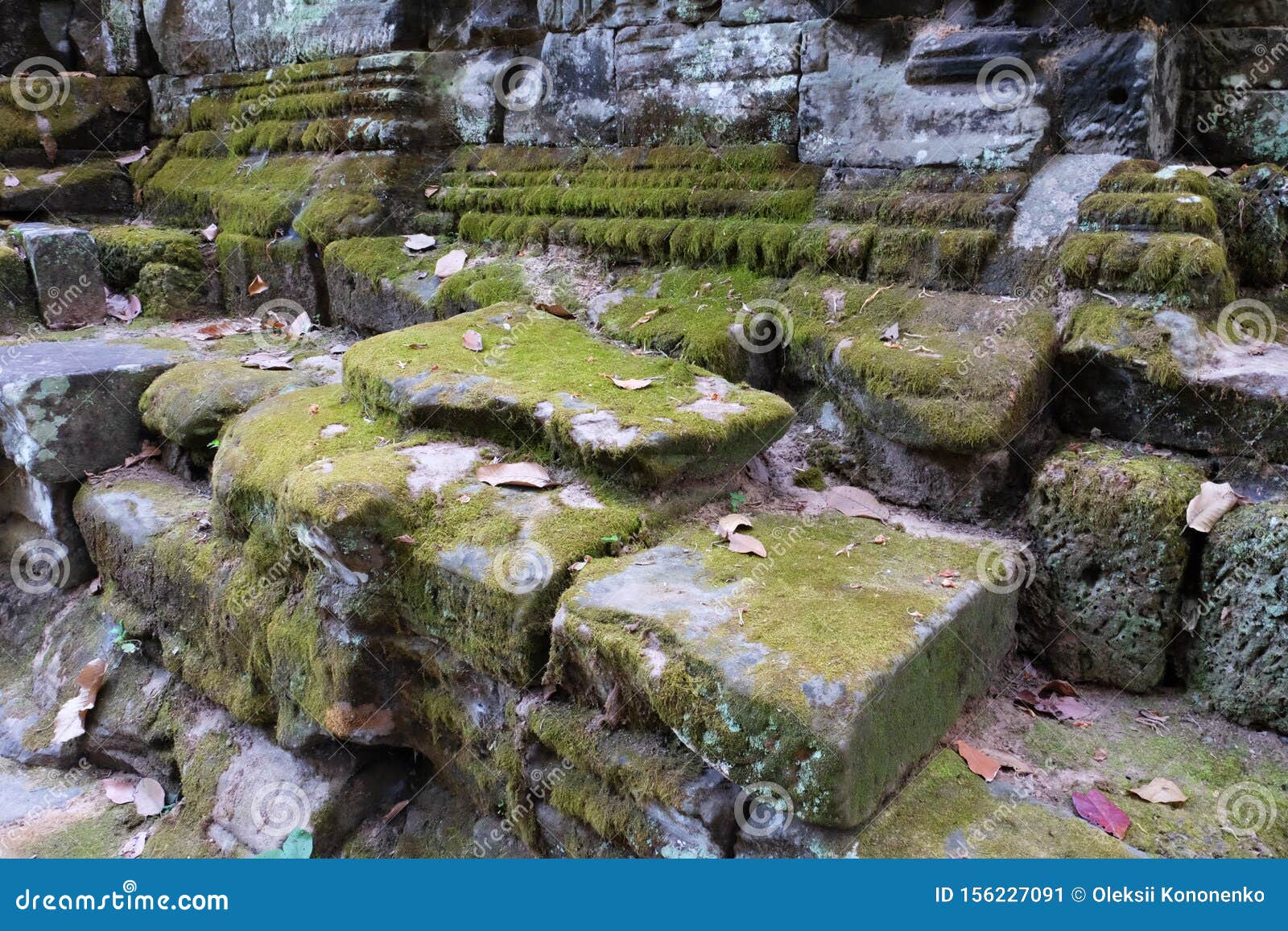 Moss Grows on Stone Blocks. Ancient Ruins Covered with Moss Stock Image ...