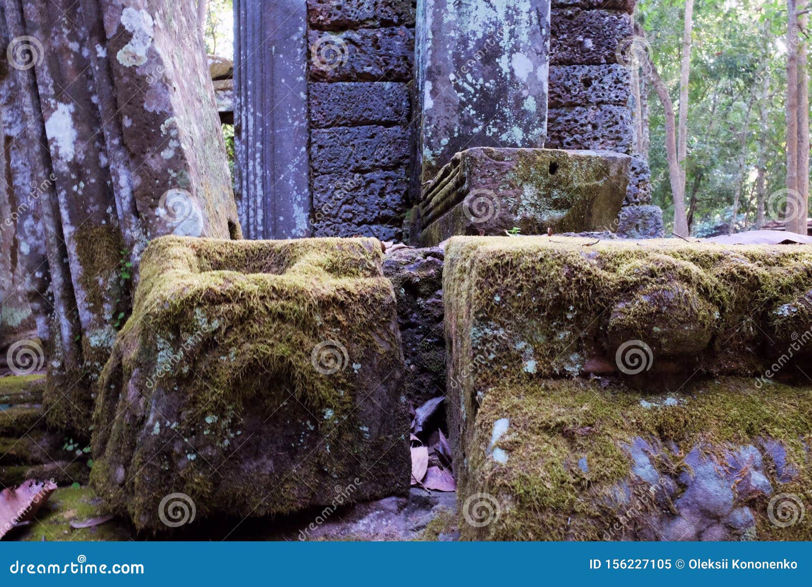 Moss Grows on Stone Blocks. Ancient Ruins Covered with Moss Stock Image ...