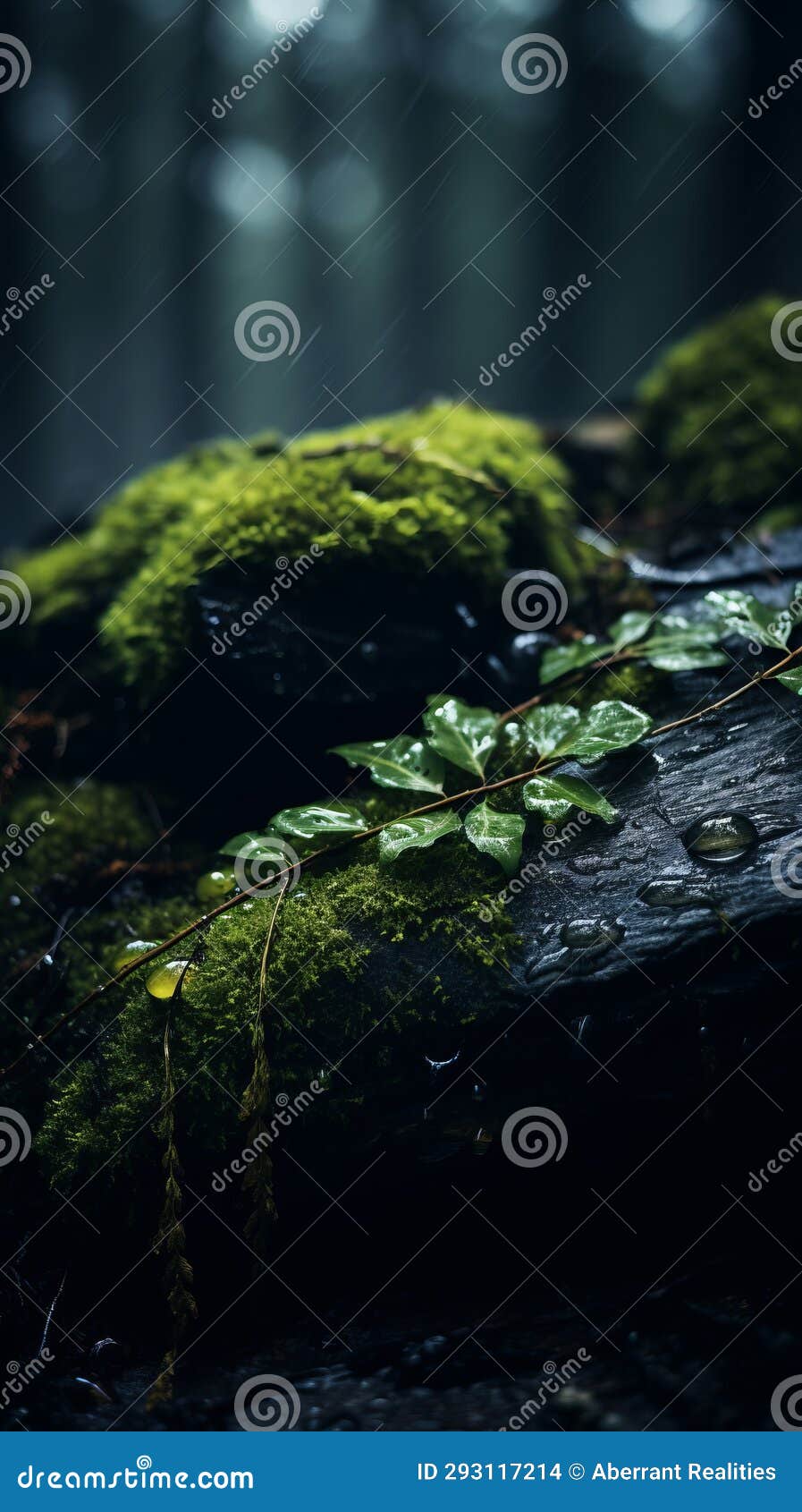Moss and Rain on a Log in the Woods Stock Illustration - Illustration ...