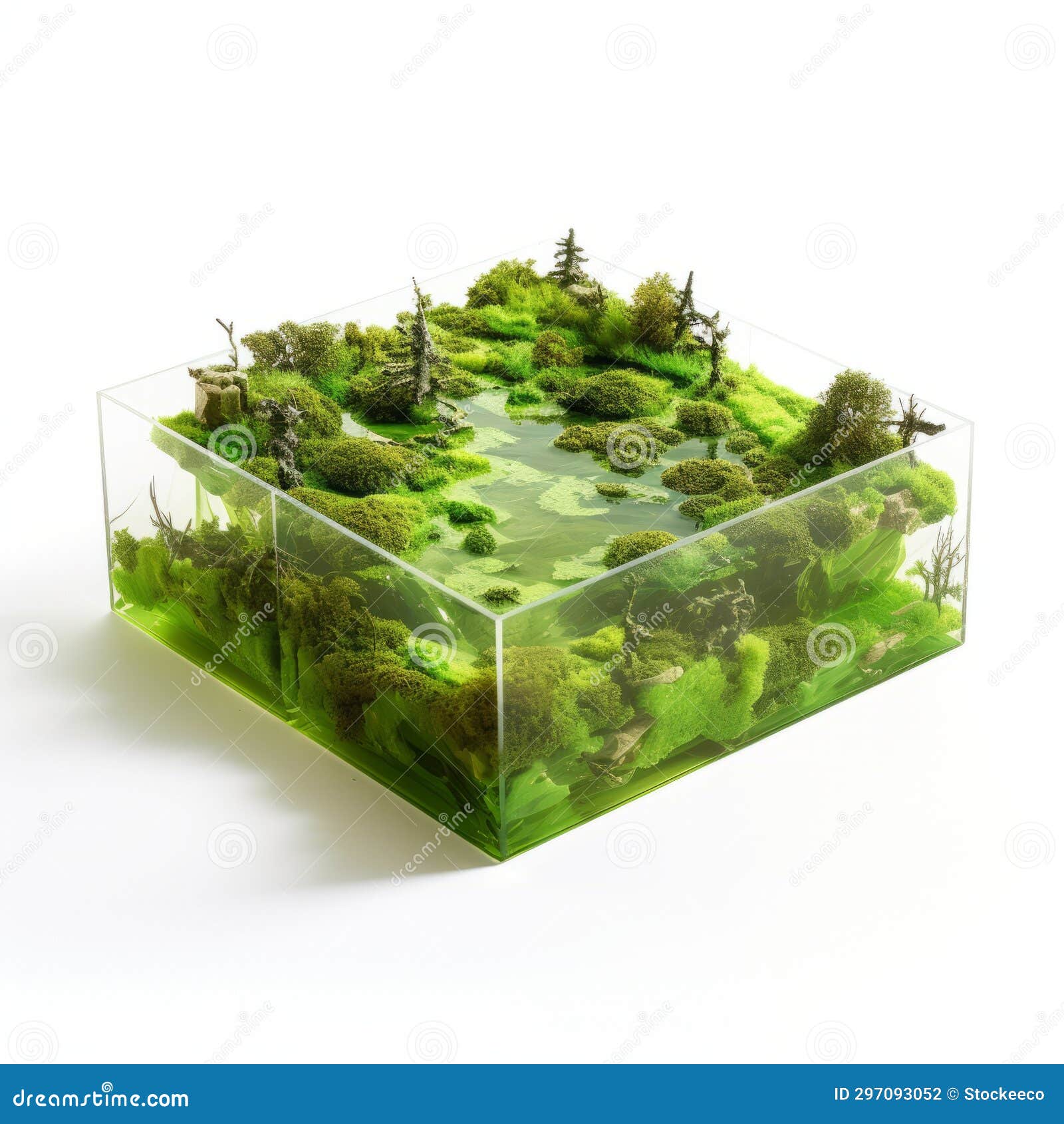 Hyperrealistic Floating Swamp Landscape with Green Moss and Ferns Stock ...