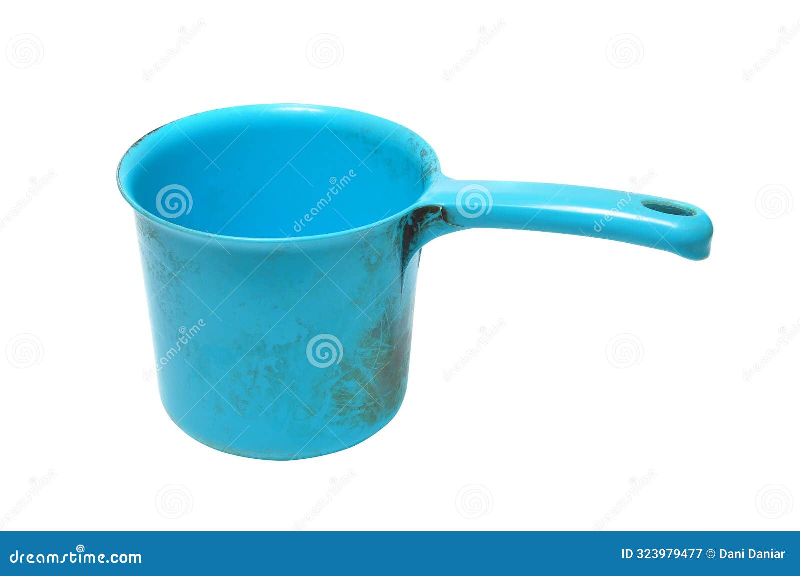 A Mossy Blue Plastic Water Dipper on a White Background Stock Image ...