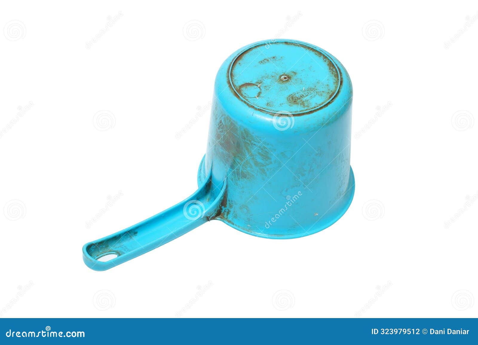 A Mossy Blue Plastic Water Dipper on a White Background Stock Photo ...