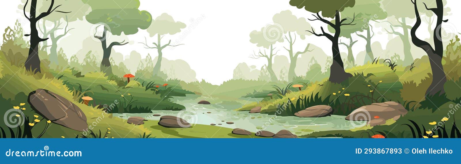 Mossy Forest with Small Brook Vector Simple 3d Isolated Illustration ...