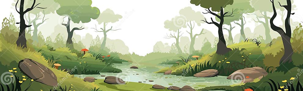 Mossy Forest with Small Brook Vector Simple 3d Isolated Illustration ...