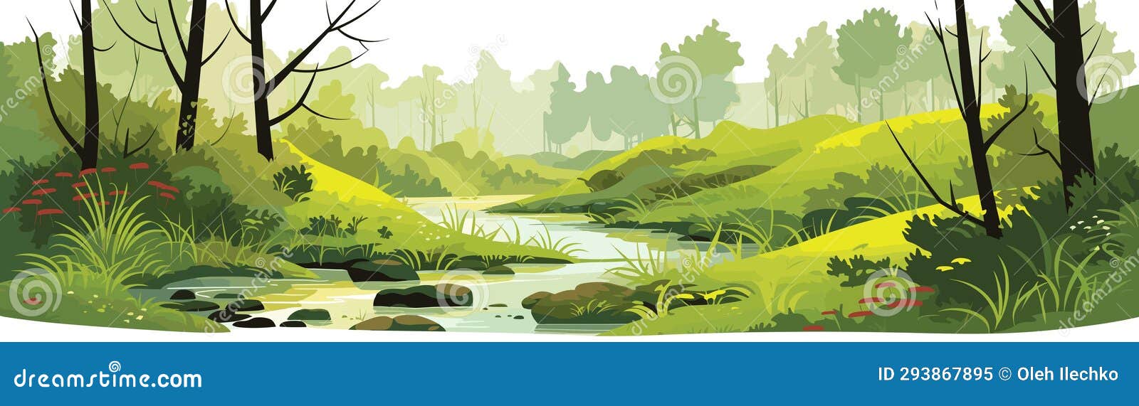 Mossy Forest with Small Brook Vector Simple 3d Isolated Illustration ...