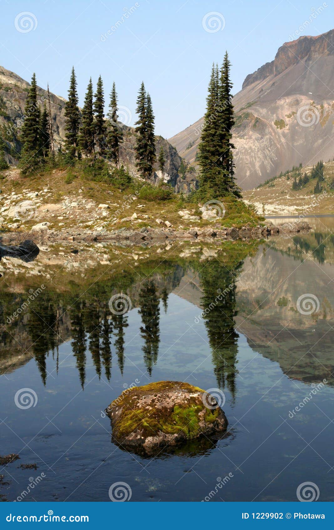 Mossy Rock in an Alpine Lake Stock Photo - Image of winter ...