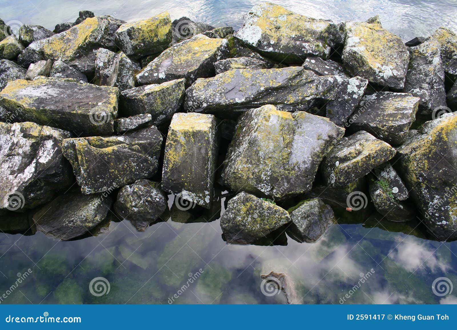 Mossy rocks stock image. Image of reflection, moss, lake - 2591417