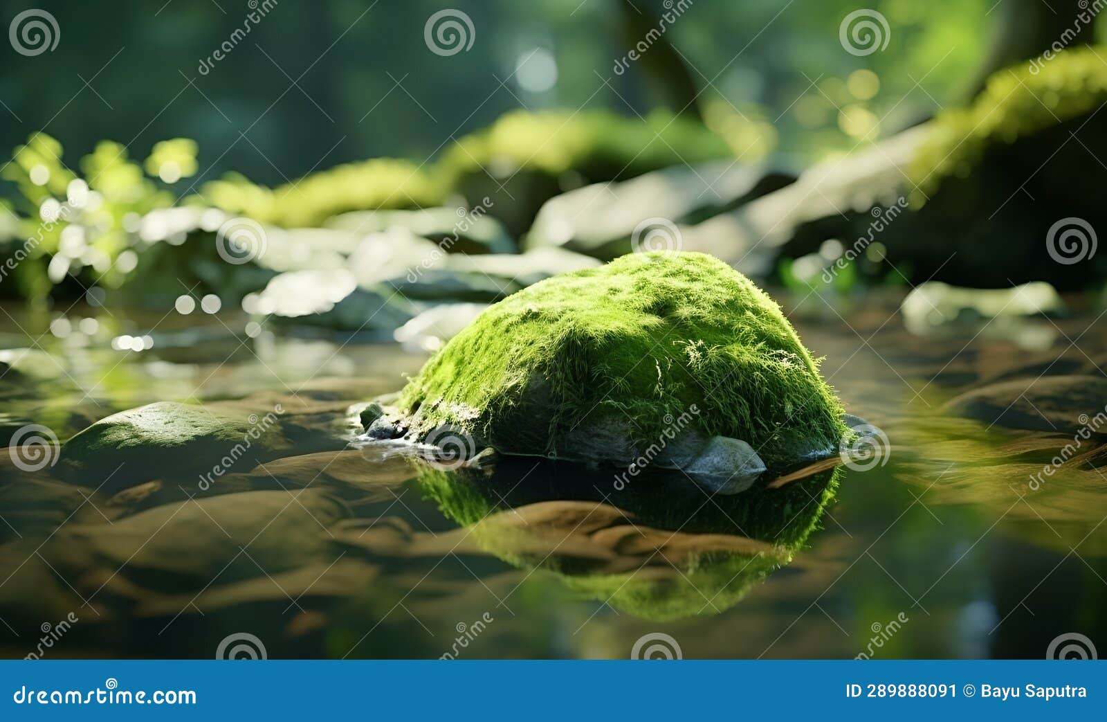 Mossy Rocks that Arise on the Surface of Rivers, Ai Generative Stock ...