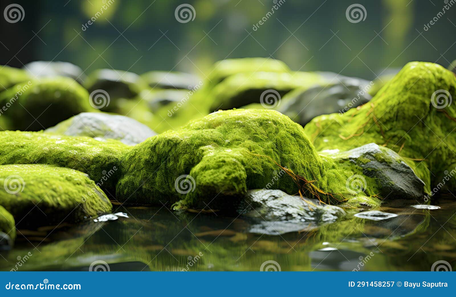 Mossy Rocks in River Macro, Ai Generative Stock Illustration ...