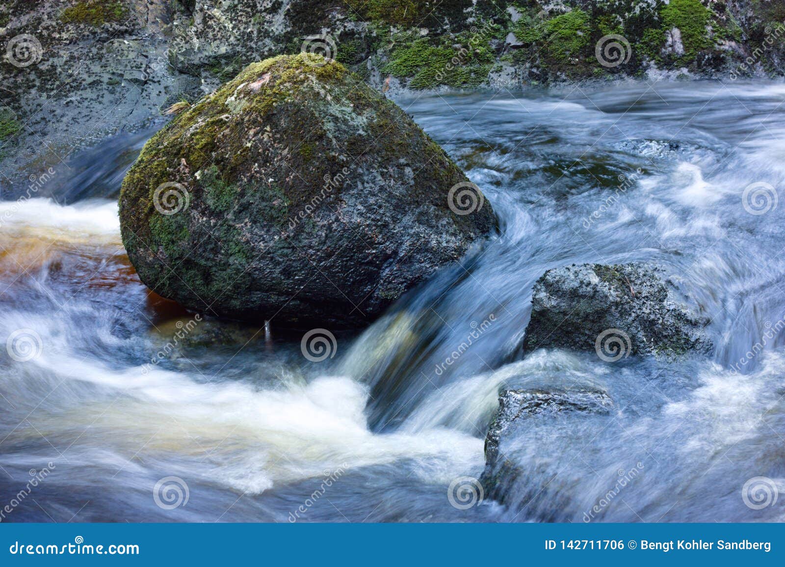 Mossy Rocks in a Rushing Stream Stock Photo - Image of sweden, stone ...