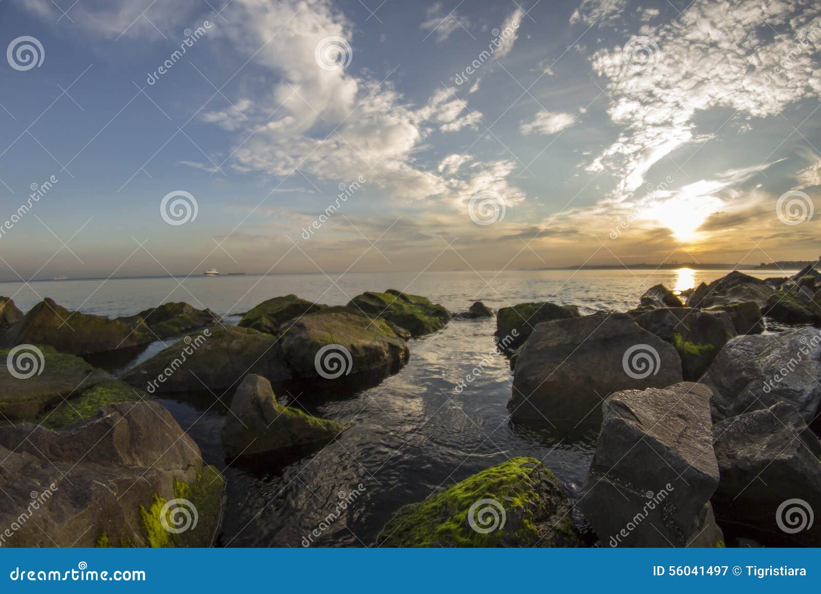 Mossy rocks and sea stock image. Image of ocean, sunset - 56041497