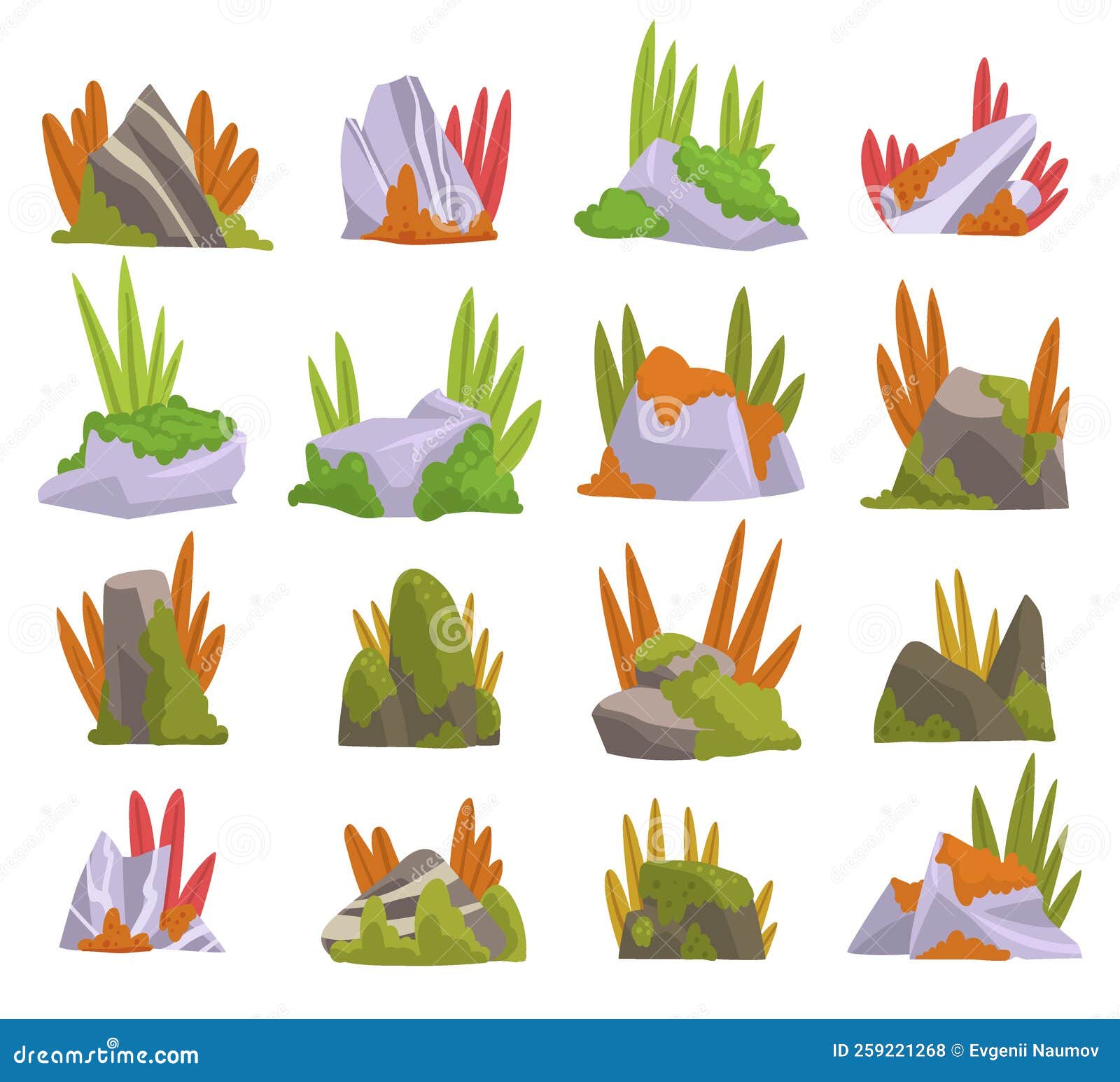 Mossy Boulder On Forest Ground Covered In Fallen Leaves. Stock Photo ...