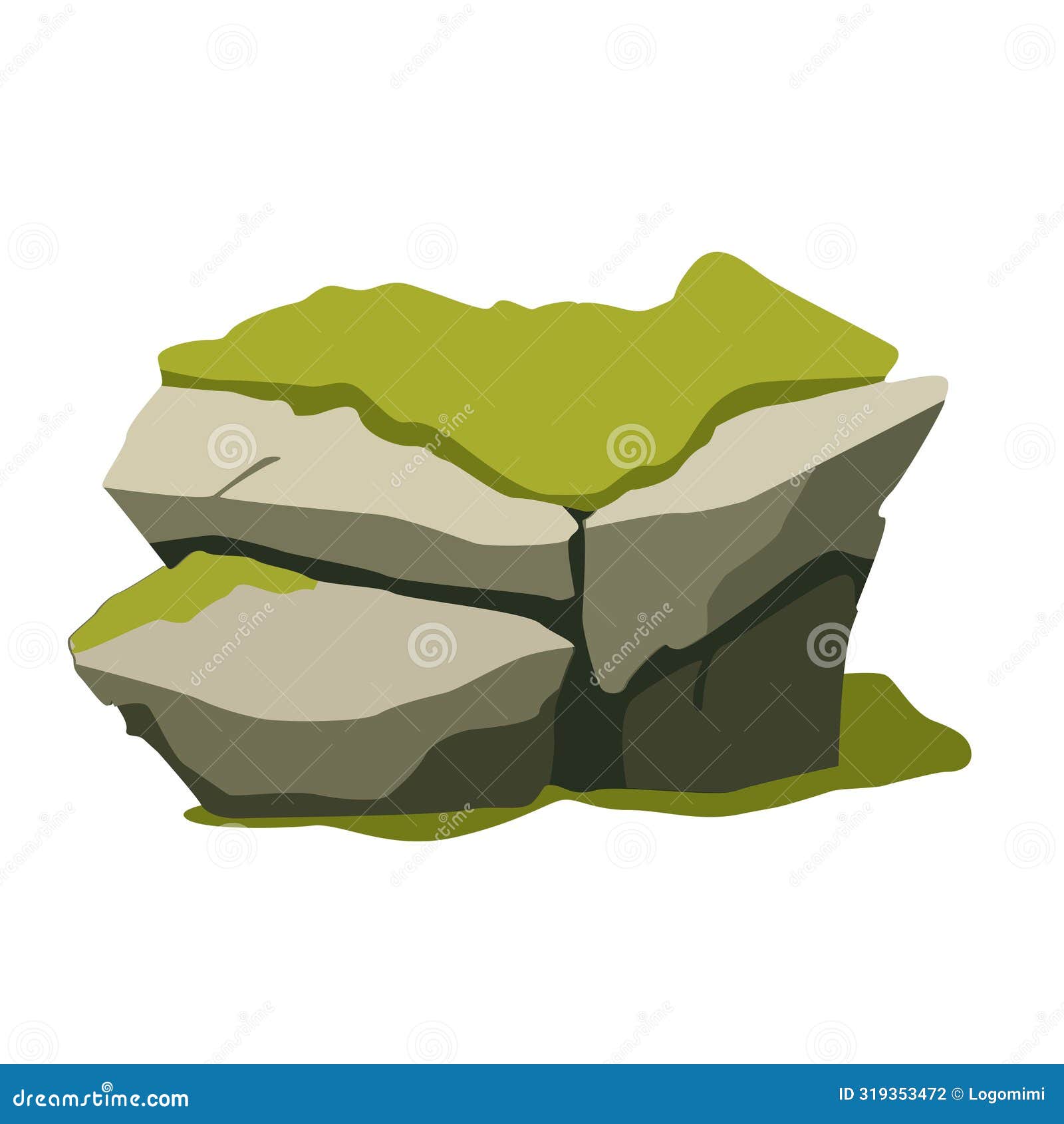 Mossy Stone Cartoon Vector Image, Rock with Moss Vector Illustration ...