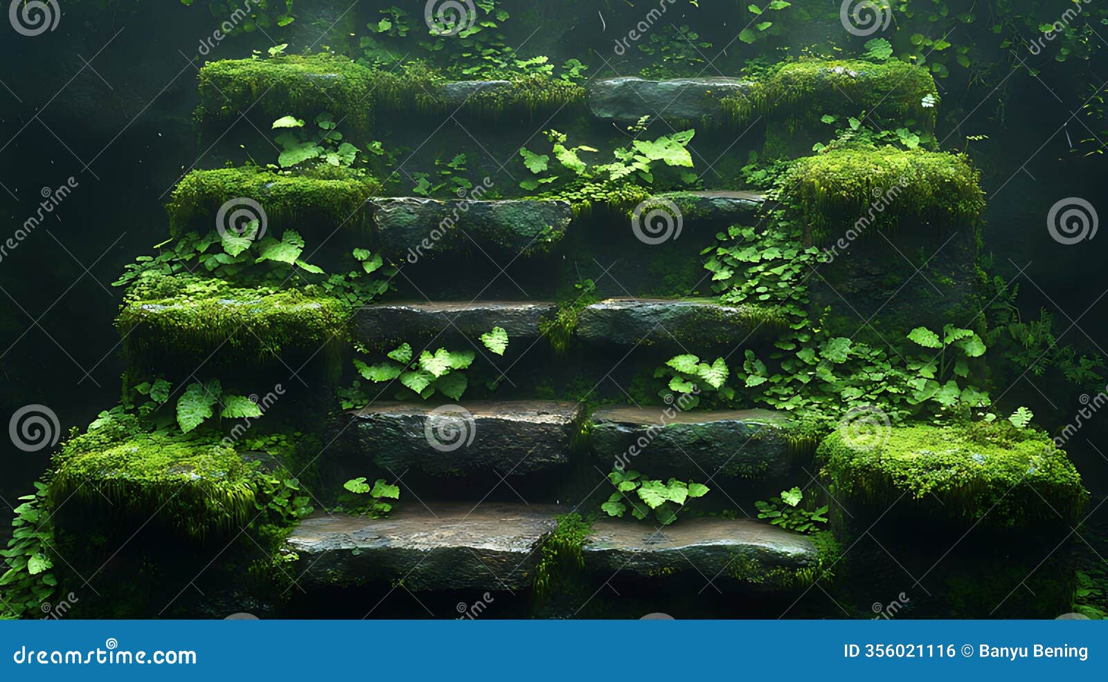 Mossy Stone Stairs, Jungle Backdrop, Nature Scene, Tranquility Stock ...