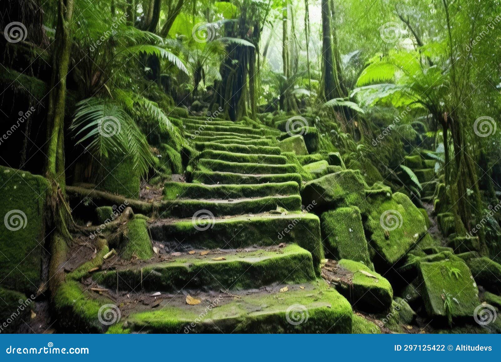 Mossy Stone Steps in a Tropical Forest Stock Photo - Image of steps ...