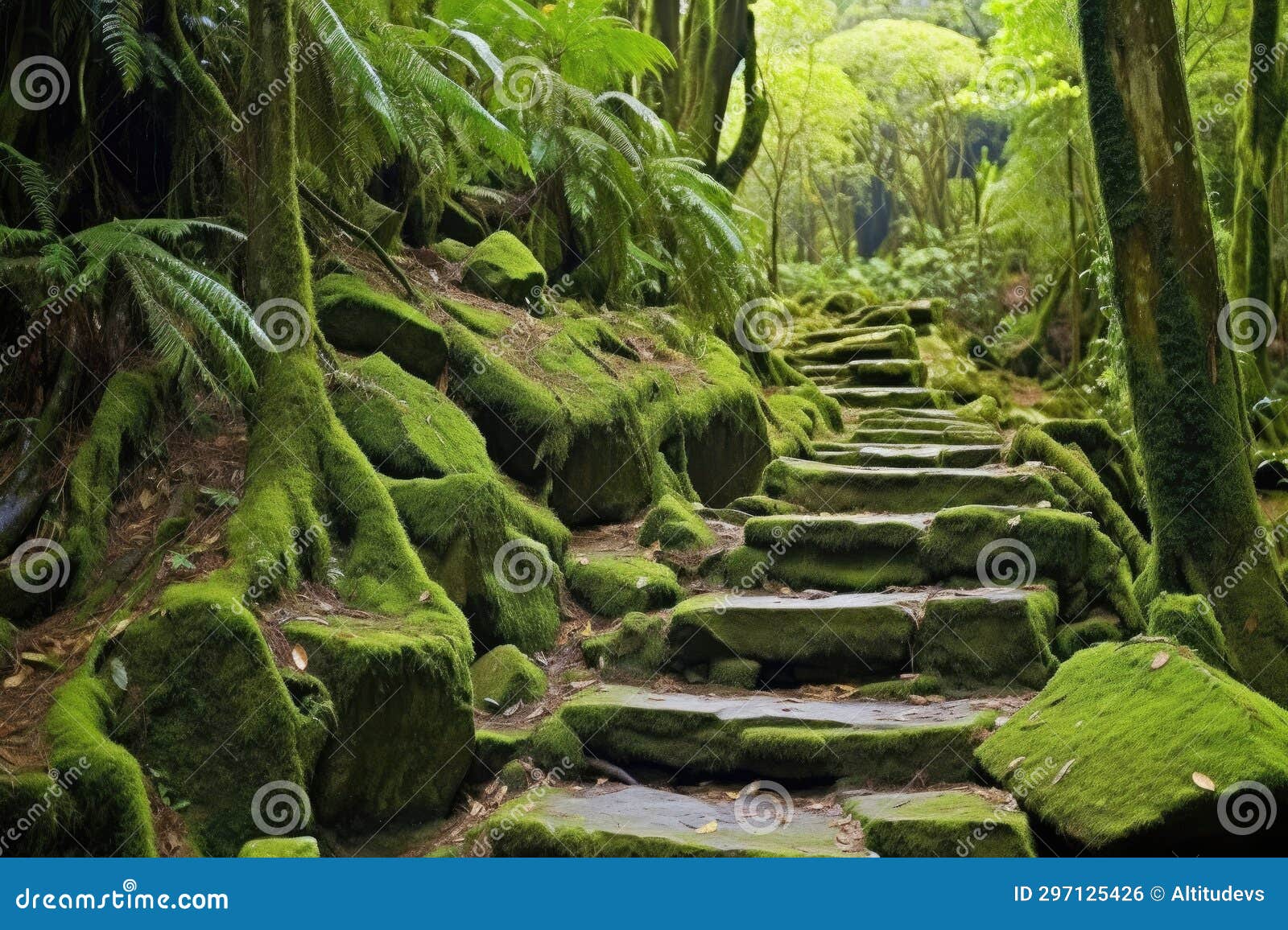 Mossy Stone Steps in a Tropical Forest Stock Photo - Image of stone ...