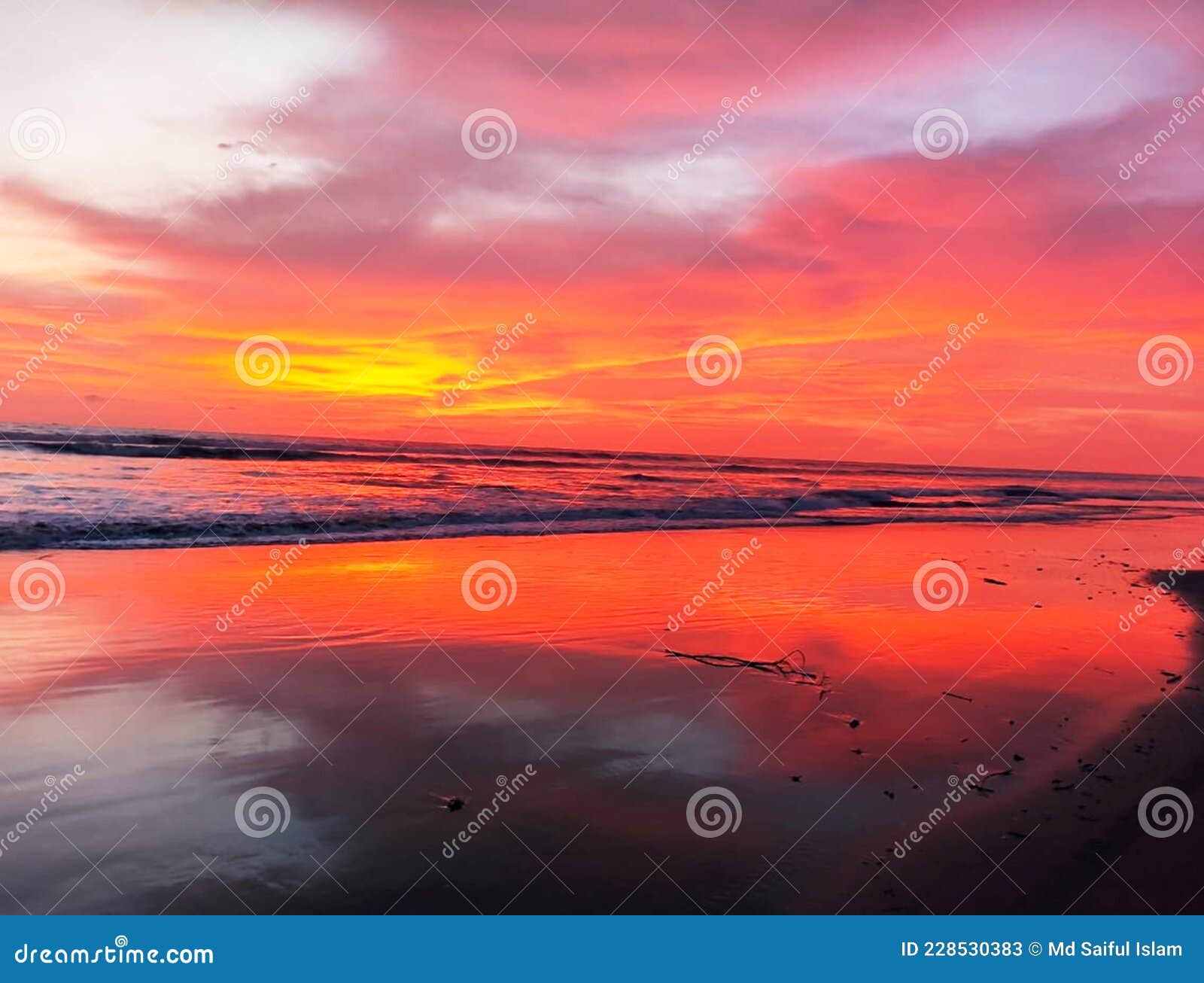 Beautiful Sunset on the Beach with Red Sky Stock Image - Image of light ...