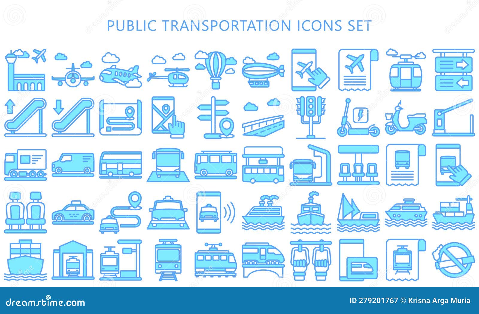 Public Transportation Blue Color Icons Set Stock Vector - Illustration ...