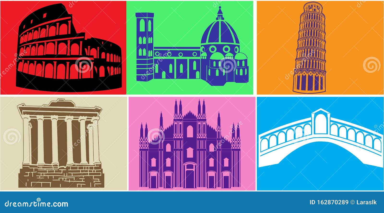 Most Famous Landmarks in Italy Stock Vector - Illustration of town ...