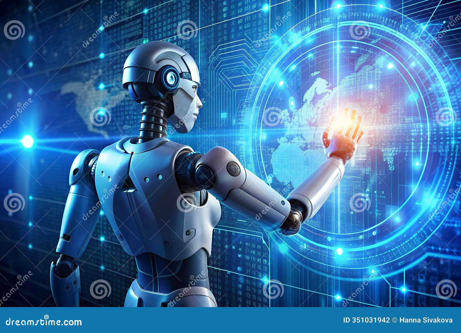 The Most Modern Robot Works in a Data Center. Futuristic Robot ...