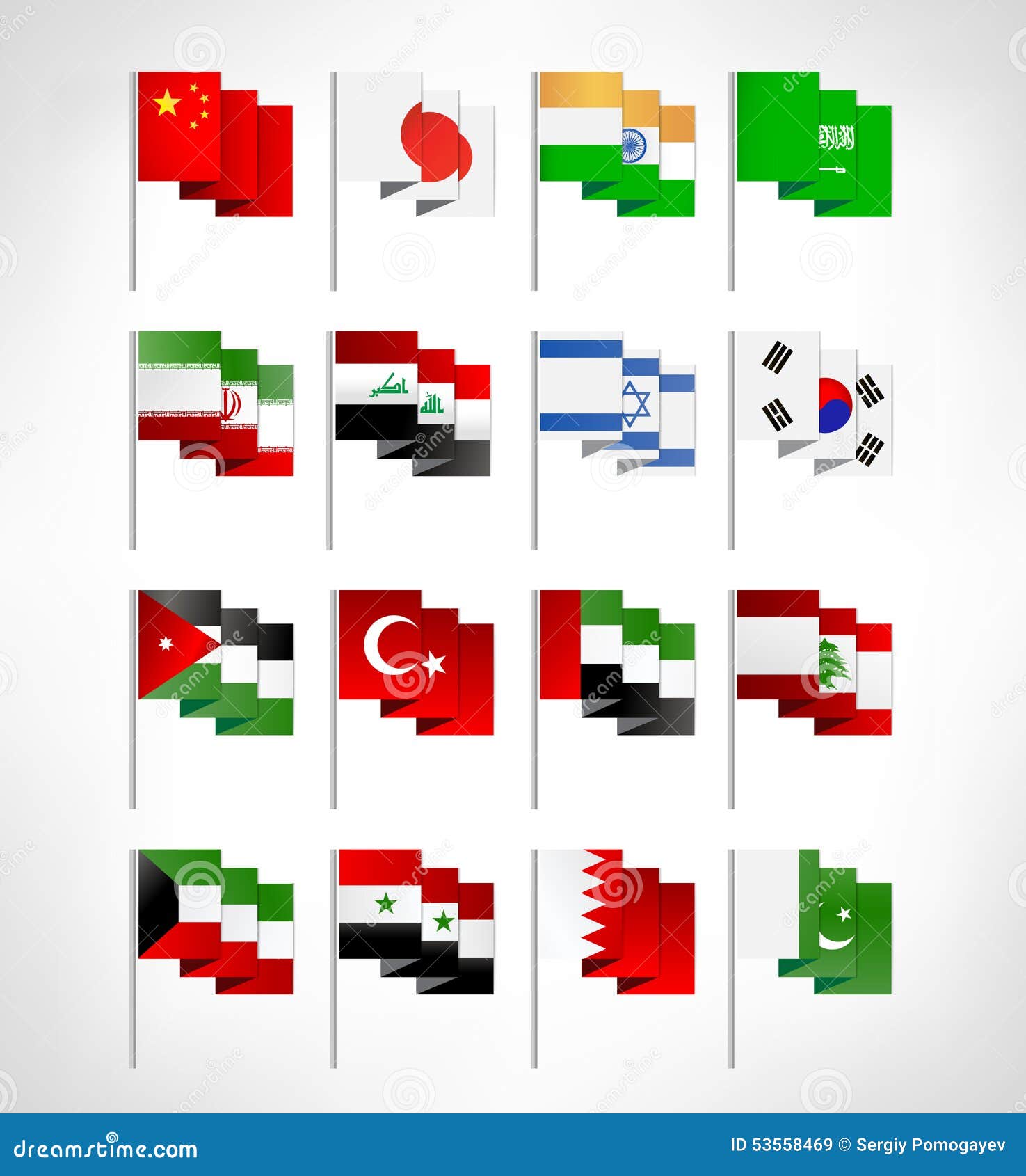 Asia Flags On Map (Southwest View) Royalty-Free Stock Photography ...