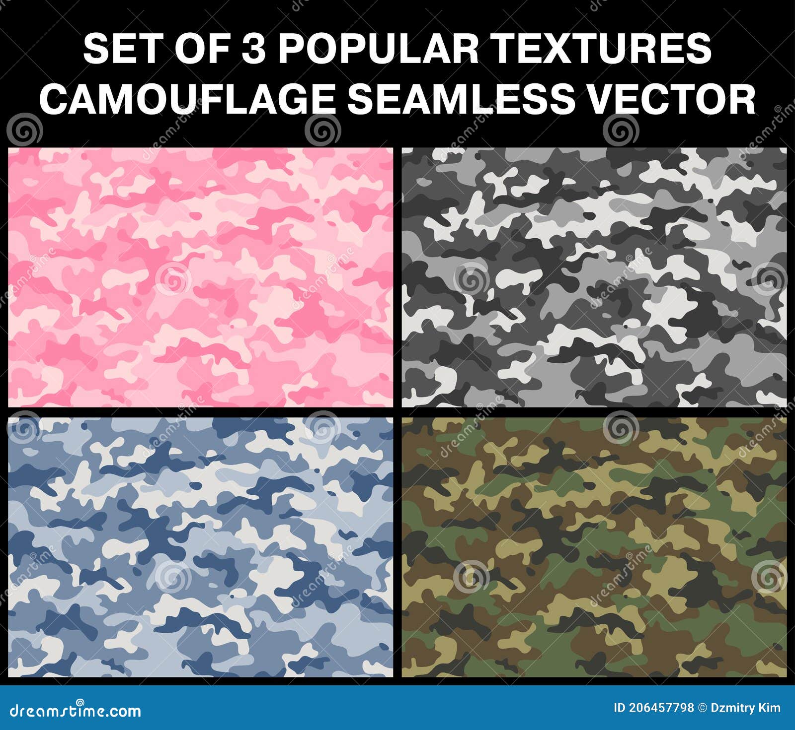 The Most Popular Multicolored Military Camouflage Textures. Repeating ...