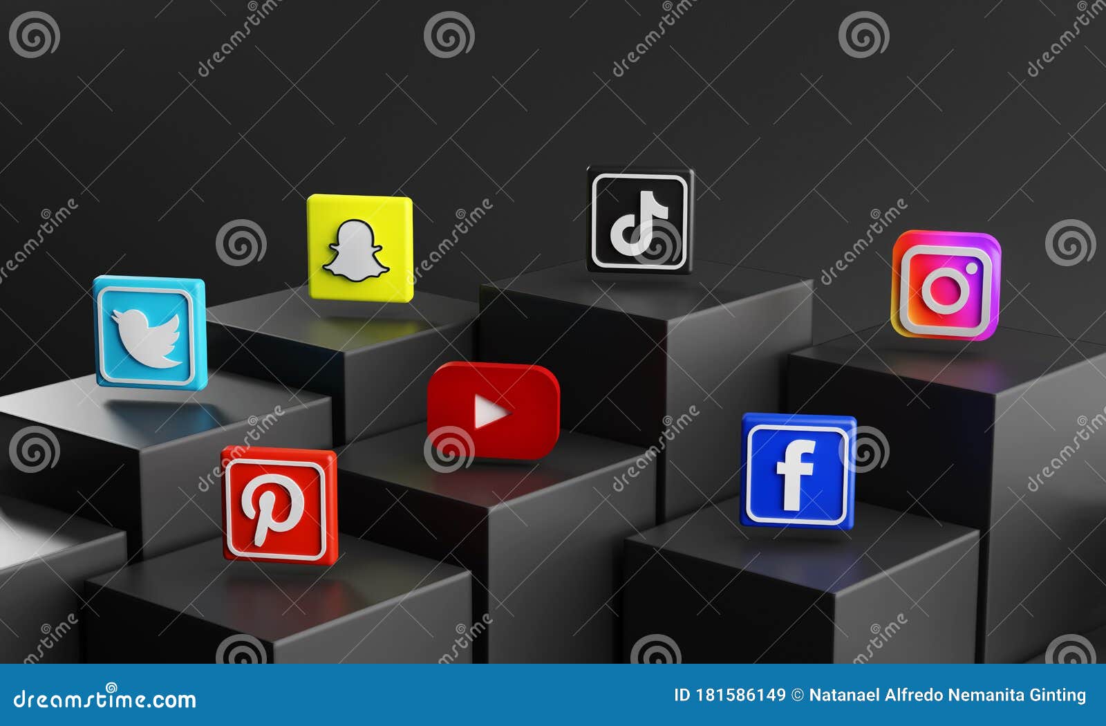 Most Popular Social Media Icon on 3D Rendering Black Cubes Editorial ...
