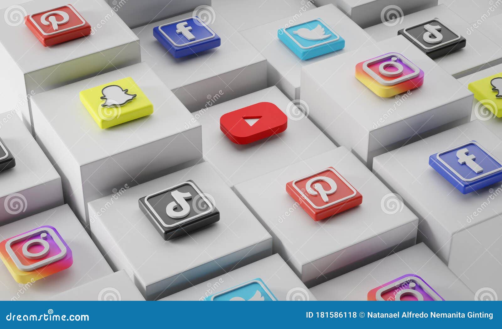 Most Popular Social Media Icon on 3D Rendering White Cubes Editorial ...
