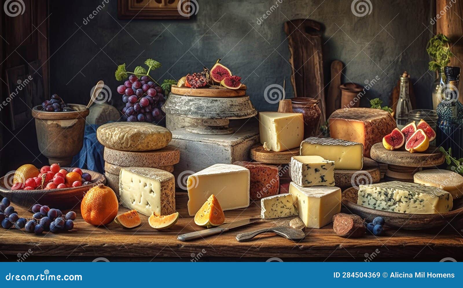 The Most Varied Types of Cheeses, Still Life. AI Generated Stock ...