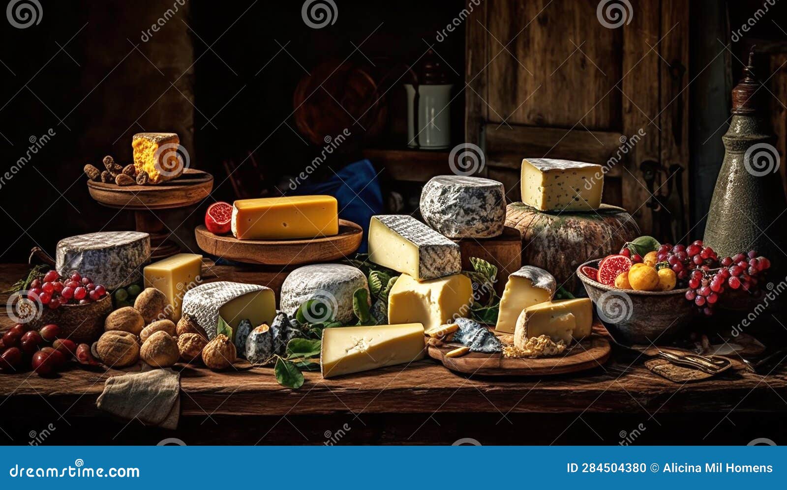 The Most Varied Types of Cheeses, Still Life. AI Generated Stock ...