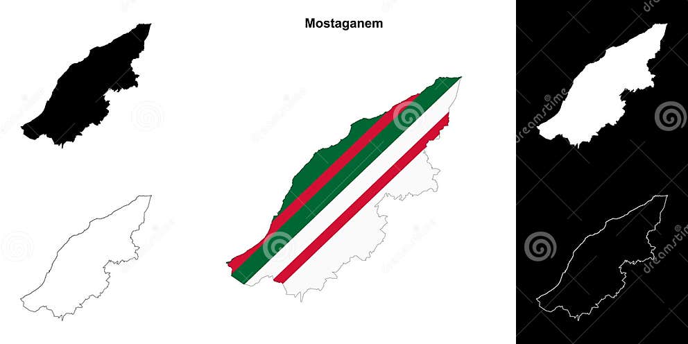 Mostaganem outline map stock illustration. Illustration of geography ...