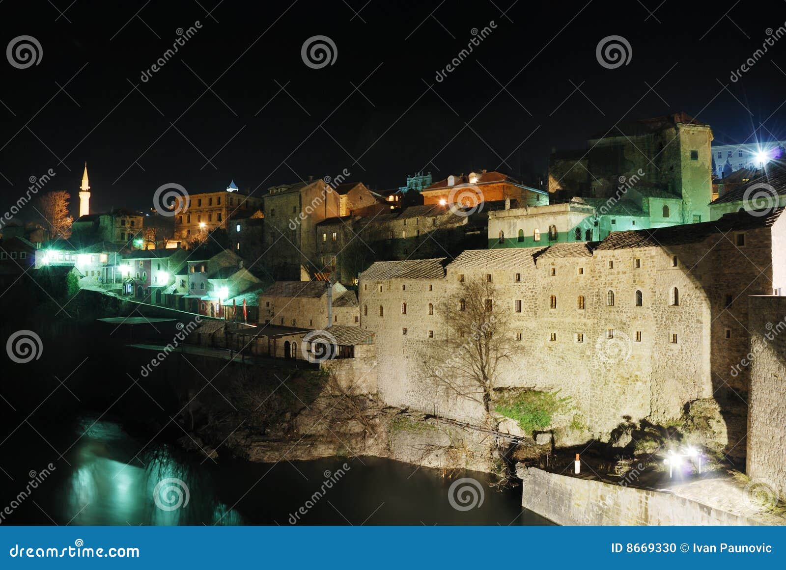 Mostar by night stock photo. Image of green, building - 8669330