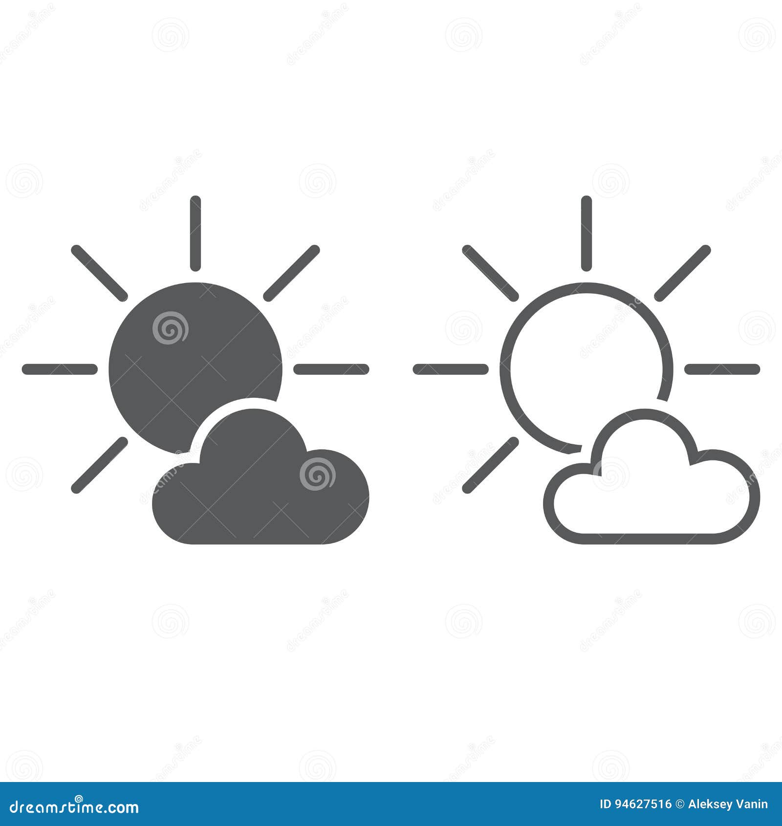Mostly Sunny Weather Icon. Solid and Outline. Stock Vector ...