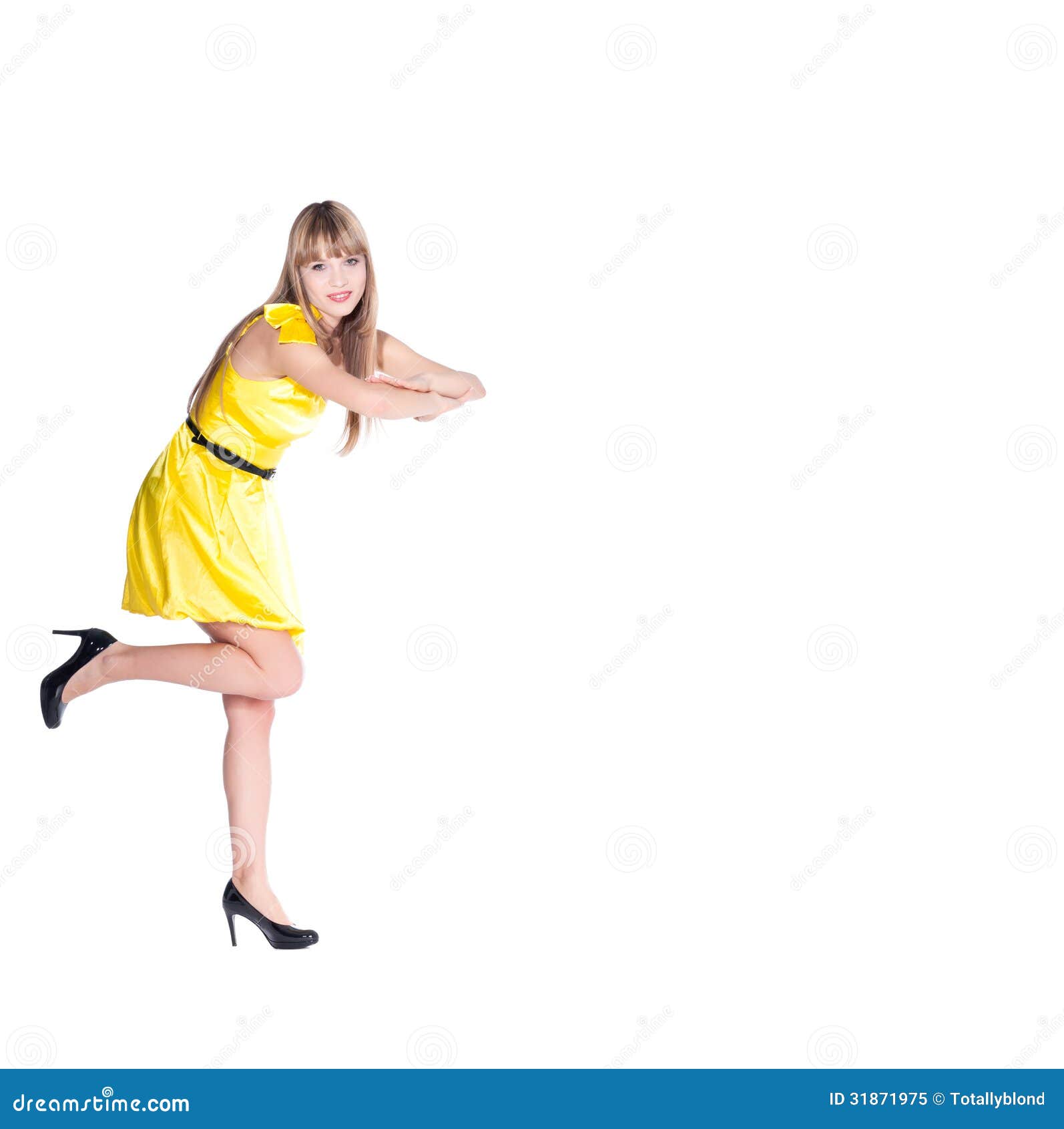 Mostrando Y Presentando a La Mujer Sonriente Joven Imagen de archivo ...