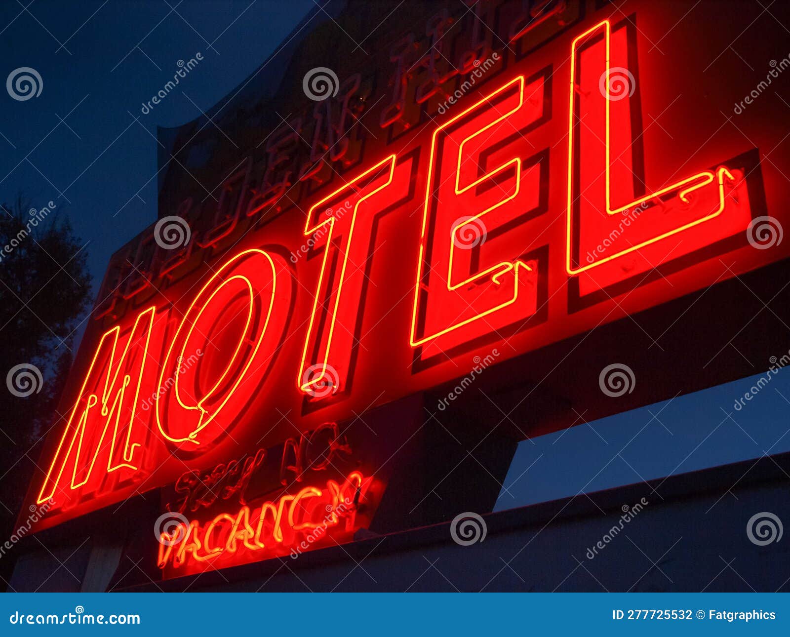 Neon Motel Sign at Night Illuminated Stock Photo - Image of night ...