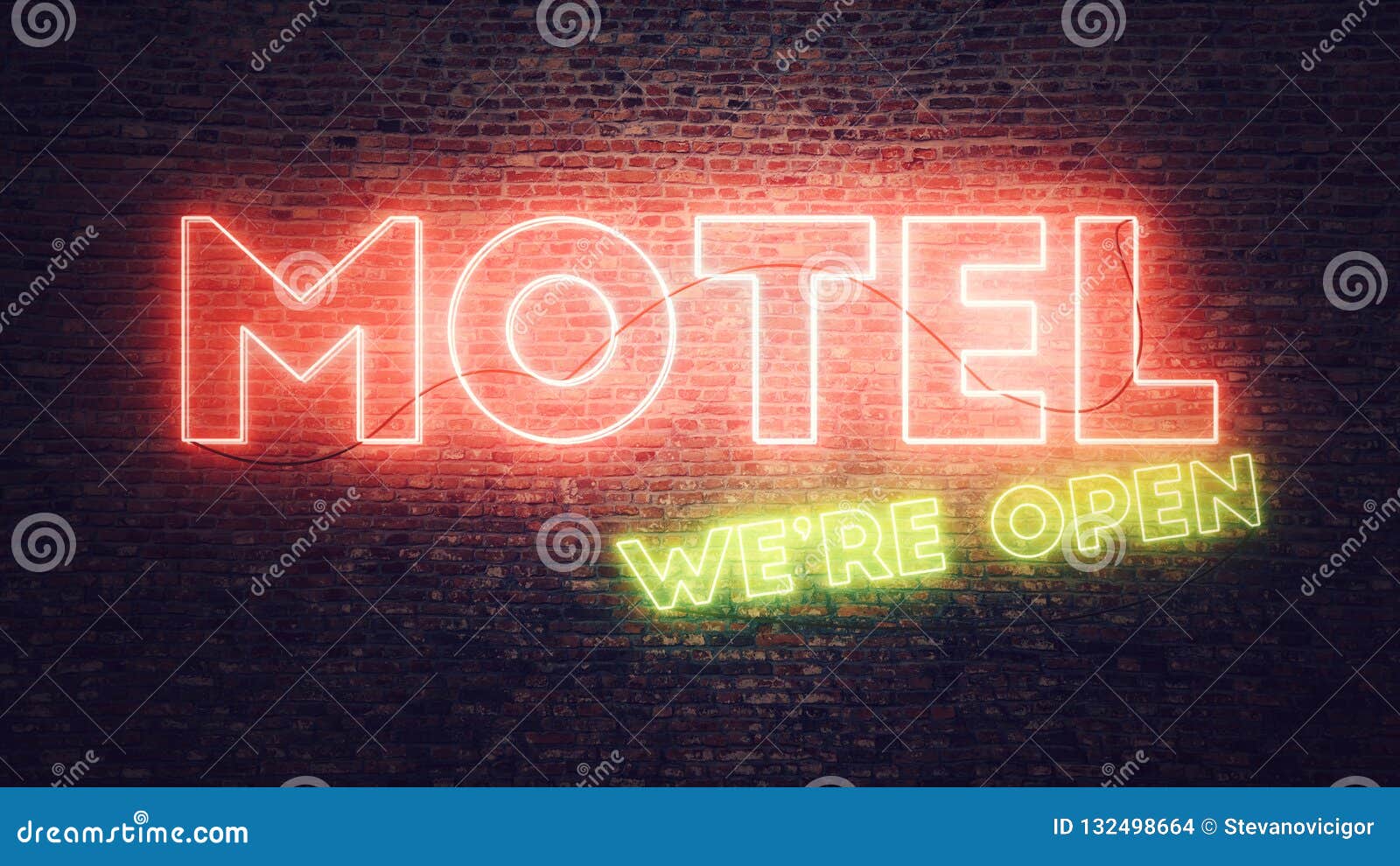 Motel Neon Sign Mounted on Brick Wall Stock Illustration - Illustration ...