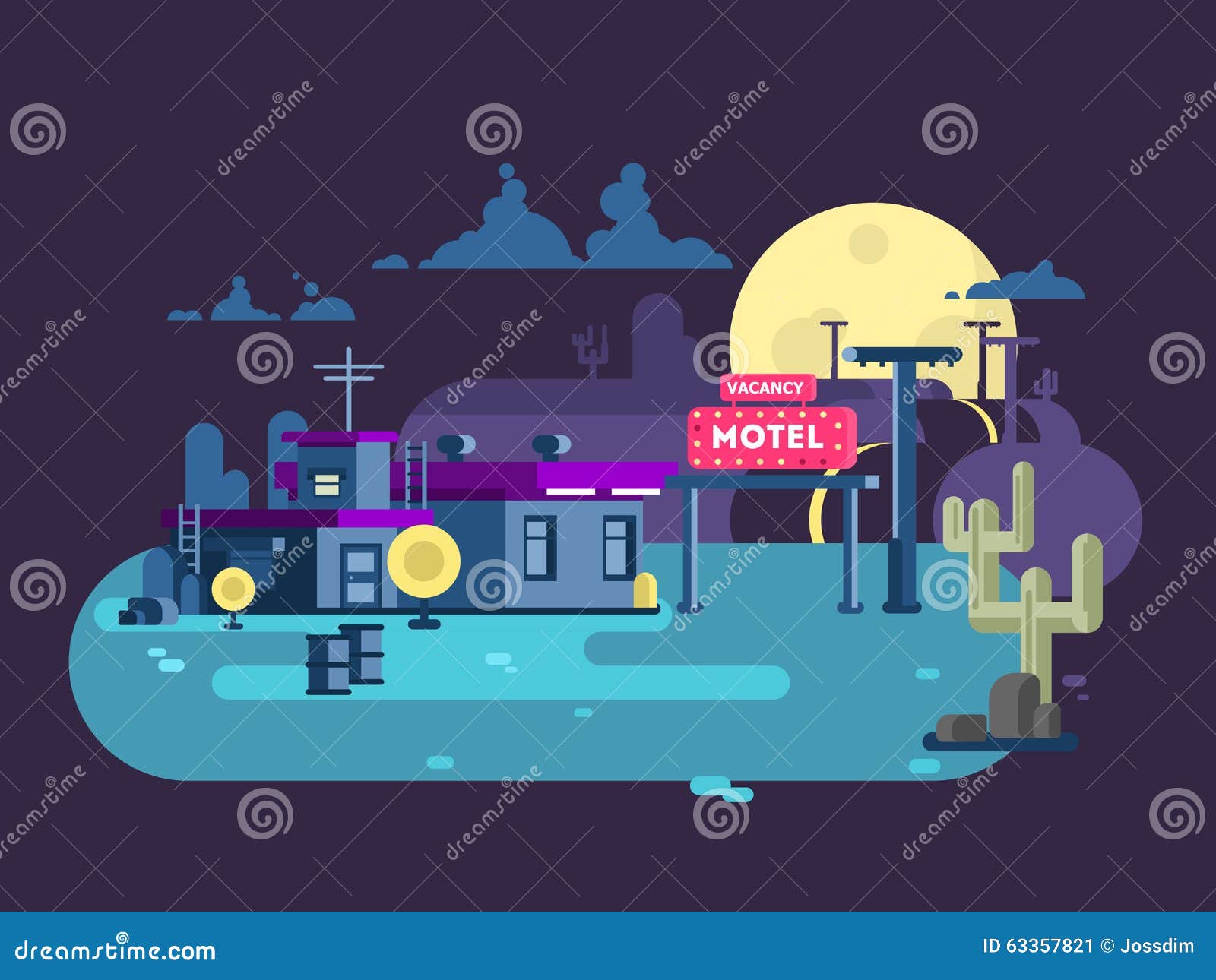 Motel night flat design stock vector. Illustration of nightlife - 63357821