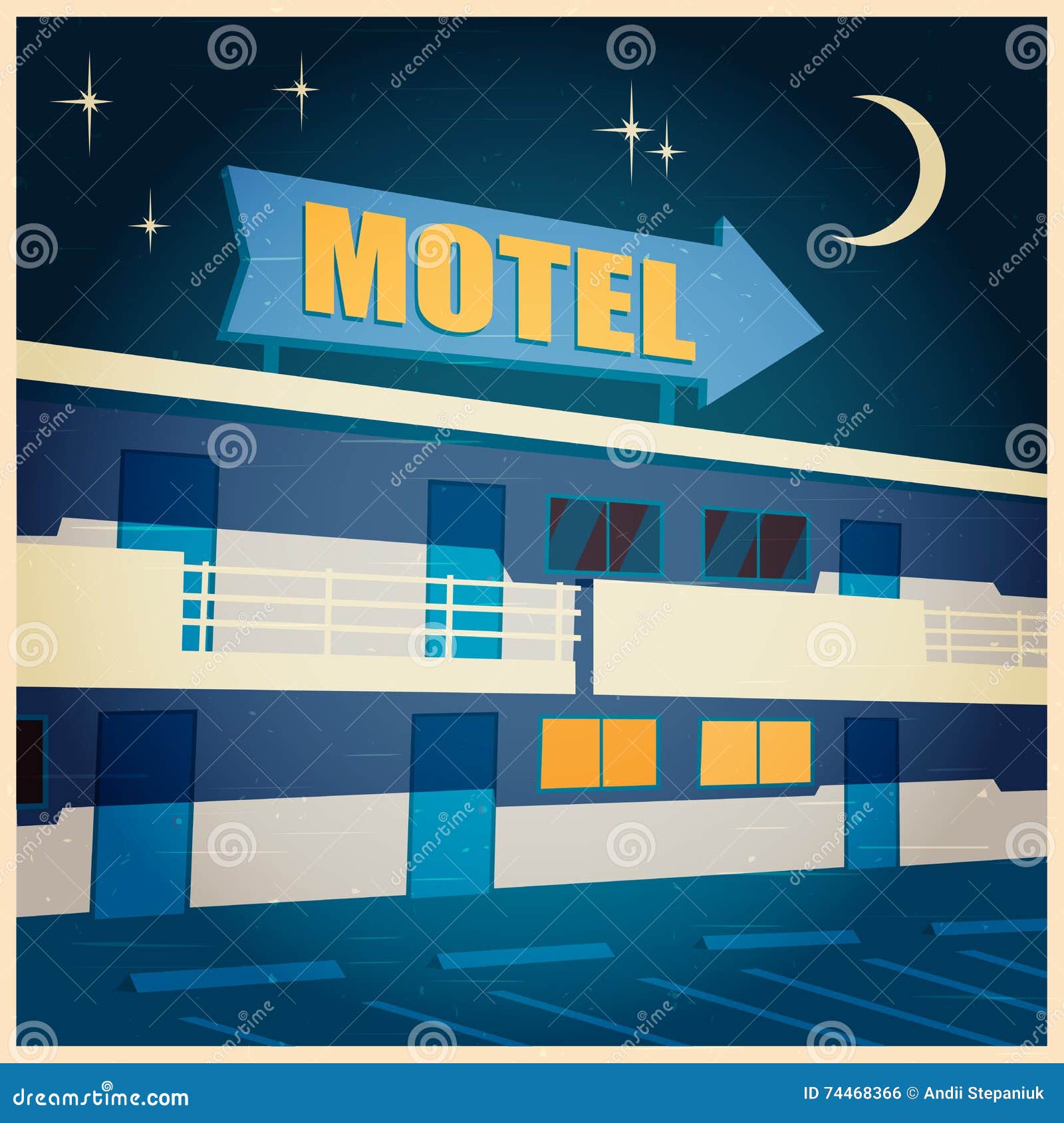 Motel at night old poster stock vector. Illustration of night - 74468366