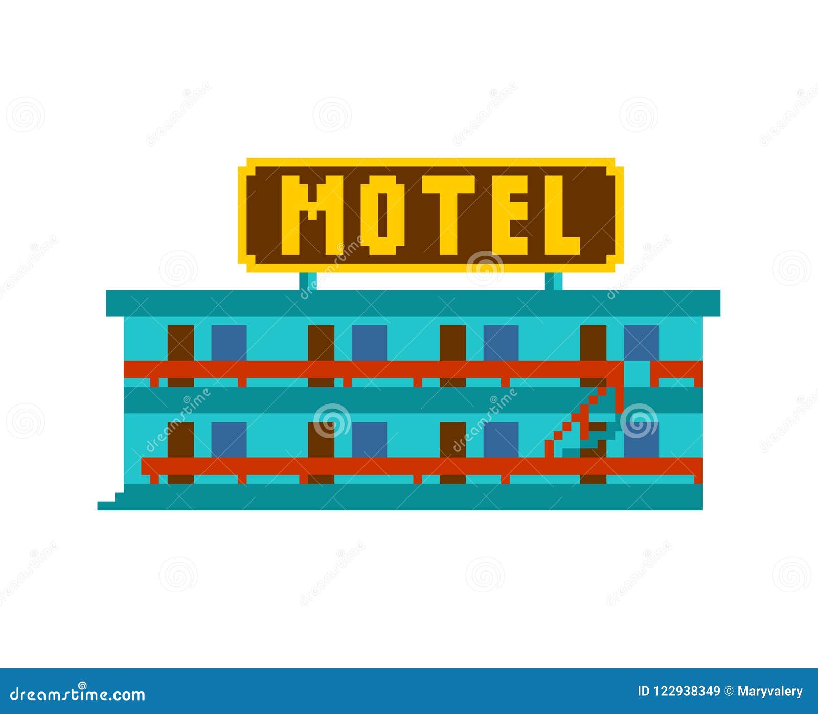 Motel Pixel Art. Small Hotel 8 Bit Vector Illustration. Stock Vector ...